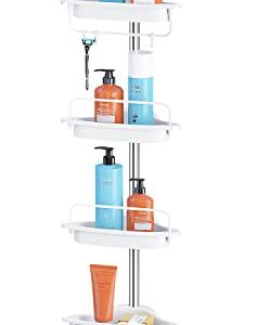 HomeHelper Rustproof Shower Caddy Corner Organizer for Bathroom, 4 Tier Bathtub Shower Storage Organizer with Tension Pole for Shampoo Holder, 56 to 114 Inch, White