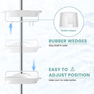 HomeHelper Rustproof Shower Caddy Corner Organizer for Bathroom, 4 Tier Bathtub Shower Storage Organizer with Tension Pole for Shampoo Holder, 56 to 114 Inch, White