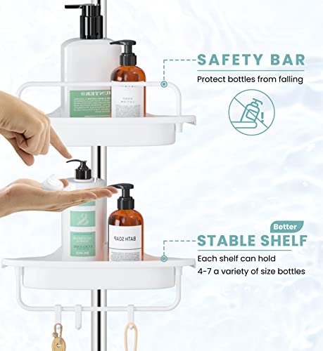 HomeHelper Rustproof Shower Caddy Corner Organizer for Bathroom, 4 Tier Bathtub Shower Storage Organizer with Tension Pole for Shampoo Holder, 56 to 114 Inch, White