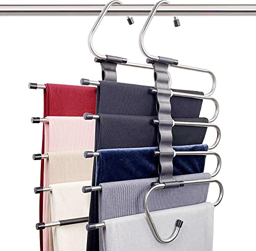 Pants Hangers - 2 Pack of Hangers for Closet Organizer, Wardrobe Space Saving for Skirt and Pants Hangers, Metal Hangers, Rack Organizer, Metal Hangers and Closet Hangers