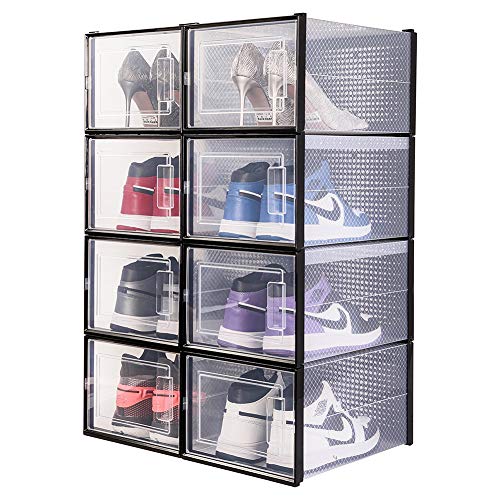 OnDisplay Clik Stackable Interlocking Shoe Box System (Medium Clear/Black, Set of 8)