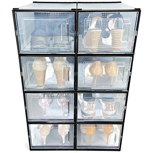 OnDisplay Clik Stackable Interlocking Shoe Box System (Medium Clear/Black, Set of 8)