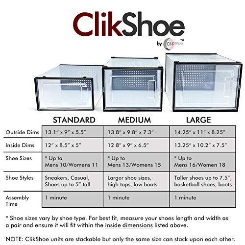 OnDisplay Clik Stackable Interlocking Shoe Box System (Medium Clear/Black, Set of 8)