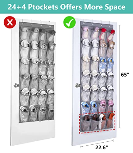 MISSLO 28 Large Pockets Hanging Shoe Organizer and 28 Large Pockets Hanging Shoe Rack Door Shoe Organizer Hanging Shoe Storage Hanger for Closet Mesh Holder