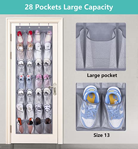 MISSLO 28 Large Pockets Hanging Shoe Organizer and 28 Large Pockets Hanging Shoe Rack Door Shoe Organizer Hanging Shoe Storage Hanger for Closet Mesh Holder