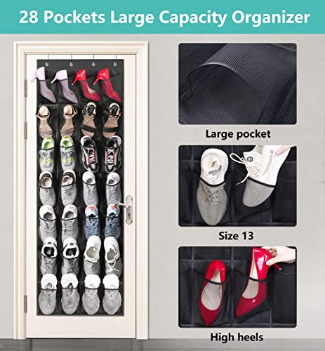 MISSLO 28 Large Pockets Hanging Shoe Organizer and 28 Large Pockets Hanging Shoe Rack Door Shoe Organizer Hanging Shoe Storage Hanger for Closet Mesh Holder