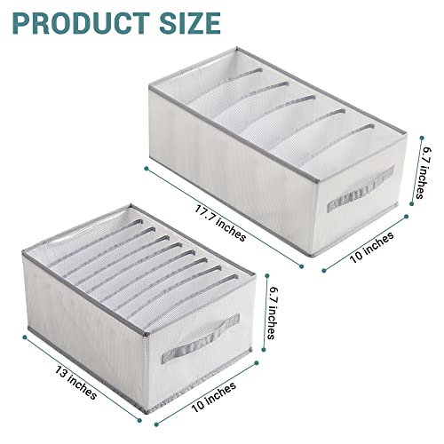 Tepnology Brands Clothes Organizer Set - Foldable Closet Storage Box for Shirts, Jeans, Socks, Sweaters - Waterproof PVC Nylon Organization Containers with 6 & 9 Grids, Handles & PP Board - Set of 2