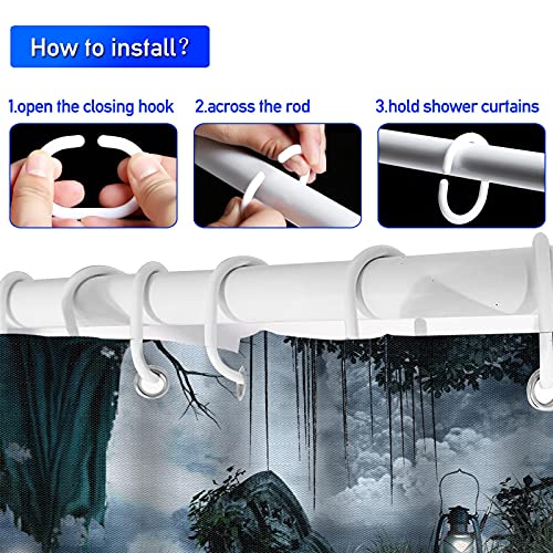 Halloween Scenery with tombstones Shower Curtain Sets with Rugs and Toilet Lid Cover and Bath Mat for Bathroom, Shower Curtain Sets with 12 Hooks, Waterproof Durable Bathroom Decor Set