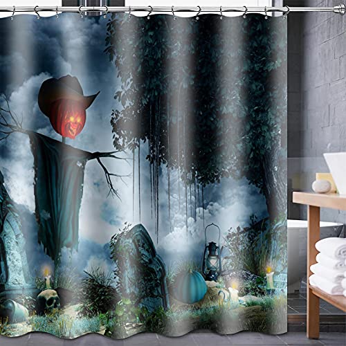 Halloween Scenery with tombstones Shower Curtain Sets with Rugs and Toilet Lid Cover and Bath Mat for Bathroom, Shower Curtain Sets with 12 Hooks, Waterproof Durable Bathroom Decor Set