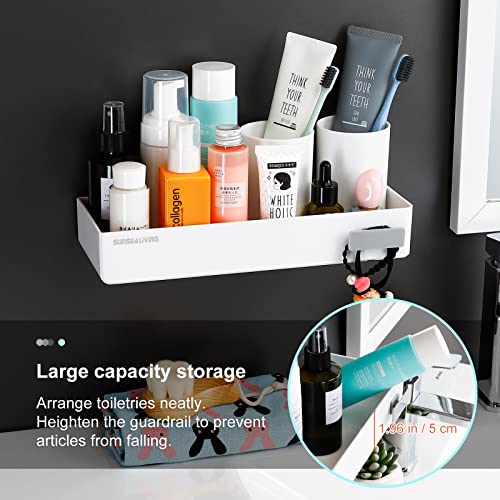 SUNSEALIVING Shower Caddy Bathroom Organizer Drill Free Removable Adhesive Shelf Bathroom Wall Mounted Storage Shower Caddy Plastic White