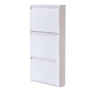 RudiUsoy Wall Mounted Shoe Cabinet, 3 Drawer Shoe Storage Cabinet 19.88''x4.8''x40.67'' Wall Mounted Metal Shoe Rack Orgainzer for Entryway, Hallway and Corridor - Holds 9 Pair Shoes (White)