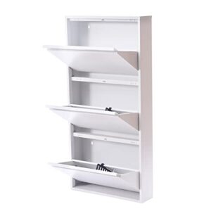 RudiUsoy Wall Mounted Shoe Cabinet, 3 Drawer Shoe Storage Cabinet 19.88''x4.8''x40.67'' Wall Mounted Metal Shoe Rack Orgainzer for Entryway, Hallway and Corridor - Holds 9 Pair Shoes (White)