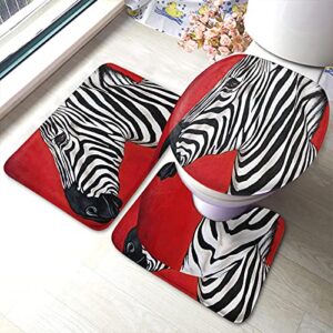 wondertify zebra bathroom antiskid pad african black white stripe wild animals exotic wildlife 3 pieces bathroom rugs set, bath mat+contour+toilet lid cover red