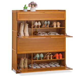 monibloom bamboo 7 tier shoe storage cabinet with pull-down doors for heels sneakers shoes rack organizer for 36-40 pairs entryway hallway living room, brown