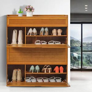 MoNiBloom Bamboo 7 Tier Shoe Storage Cabinet with Pull-Down Doors for Heels Sneakers Shoes Rack Organizer for 36-40 Pairs Entryway Hallway Living Room, Brown