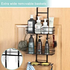 Fogein Over the Door Shower Caddy, Hanging Organizer Shelf Rustproof, Shower Basket with Suction Cup, Bathroom Shower Caddy Over The Door with Hook & Soap Box, No Drilling(3 Tier, Black)