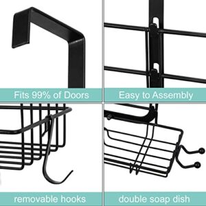 Fogein Over the Door Shower Caddy, Hanging Organizer Shelf Rustproof, Shower Basket with Suction Cup, Bathroom Shower Caddy Over The Door with Hook & Soap Box, No Drilling(3 Tier, Black)