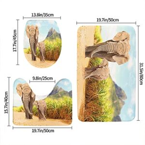 AOYEGO African Bush Elephants Bathroom Rugs Set of 3 Loxodonta African Family Walk On The Road Non Slip 31.5X19.7 Inch Soft Absorbent Polyester for Tub Shower Toilet