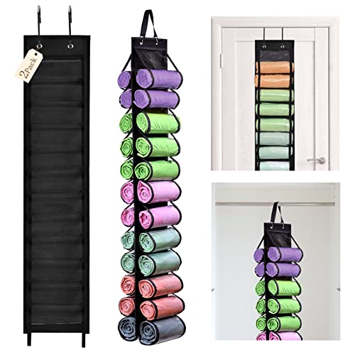 SMFANLIN 2 Pack Yoga Legging Hanging Storage Organizer, Leggings Space Saving Bag Storage Hanger with 24 Compartments, Clothes Closet Roll Holder for Tshirt, Towel, Jean - Foldable & Portable