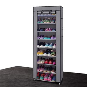 hobbyn shoe rack,10 tiers shoe rack with dustproof cover closet shoe storage cabinet organizer gray