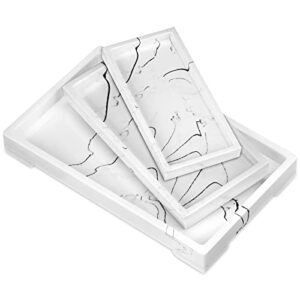 3 pieces bathroom vanity tray, ceramic vanity tray marble decor bathroom tray vanity display tray decorative paper towel tray ceramic jewelry tray rectangle perfume tray for bathroom accessory (white)