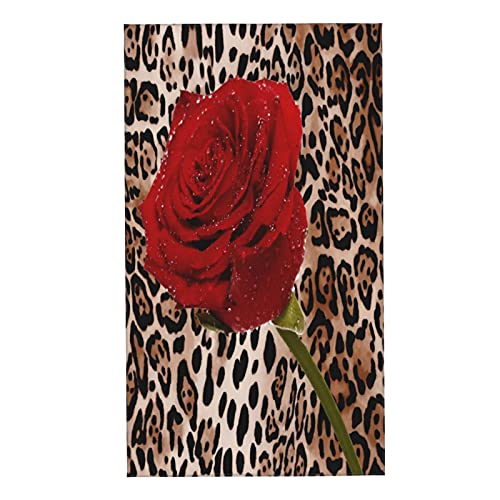 COVASA Hand Towels for Bathroom,Set of 2,Leopard Red Rose Mix Wild Animal Leopard Print Pattern Romantic Creative,Soft Absorbent Small Bath Towel Kitchen Dish Guest Towel Home Decor 15.7"x27.5"