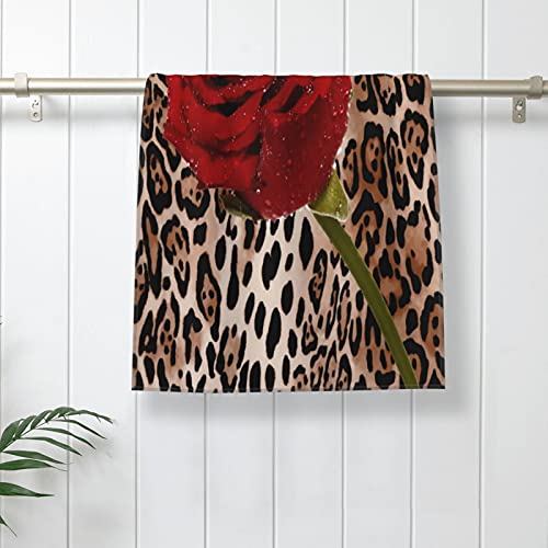 COVASA Hand Towels for Bathroom,Set of 2,Leopard Red Rose Mix Wild Animal Leopard Print Pattern Romantic Creative,Soft Absorbent Small Bath Towel Kitchen Dish Guest Towel Home Decor 15.7"x27.5"