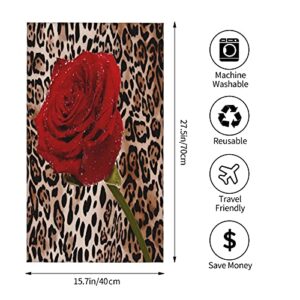 COVASA Hand Towels for Bathroom,Set of 2,Leopard Red Rose Mix Wild Animal Leopard Print Pattern Romantic Creative,Soft Absorbent Small Bath Towel Kitchen Dish Guest Towel Home Decor 15.7"x27.5"