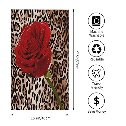 COVASA Hand Towels for Bathroom,Set of 2,Leopard Red Rose Mix Wild Animal Leopard Print Pattern Romantic Creative,Soft Absorbent Small Bath Towel Kitchen Dish Guest Towel Home Decor 15.7"x27.5"