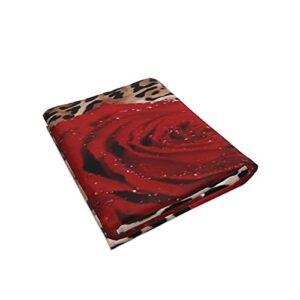 COVASA Hand Towels for Bathroom,Set of 2,Leopard Red Rose Mix Wild Animal Leopard Print Pattern Romantic Creative,Soft Absorbent Small Bath Towel Kitchen Dish Guest Towel Home Decor 15.7"x27.5"