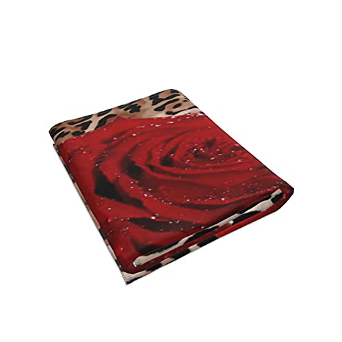 COVASA Hand Towels for Bathroom,Set of 2,Leopard Red Rose Mix Wild Animal Leopard Print Pattern Romantic Creative,Soft Absorbent Small Bath Towel Kitchen Dish Guest Towel Home Decor 15.7"x27.5"