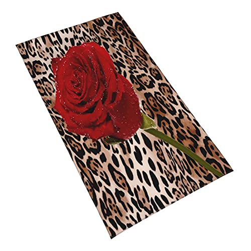 COVASA Hand Towels for Bathroom,Set of 2,Leopard Red Rose Mix Wild Animal Leopard Print Pattern Romantic Creative,Soft Absorbent Small Bath Towel Kitchen Dish Guest Towel Home Decor 15.7"x27.5"