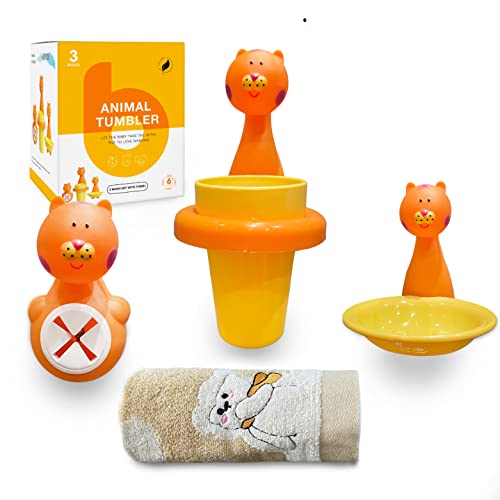 ABOVEB Kids Bathroom Accessories - Kids Bathroom Set - Kids Toothbrush Holder Set - Dish Soap Kids - Cotton Kids Towel, Orange