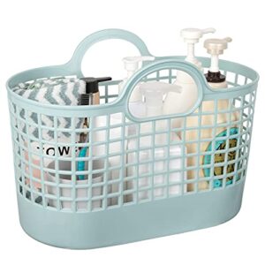 rejomiik portable shower caddy basket, plastic storage soft carry tote with handles drainage organizer toiletry bag box for bathroom, college dorm room essentials, kitchen, camp, gym - blue