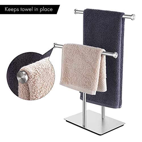 KES Hand Towel Stand for Bathroom Countertop Double-T Towel Holder Towel Rack with Square Base SUS304 Stainless Steel Brushed Finish, BTH209B-2