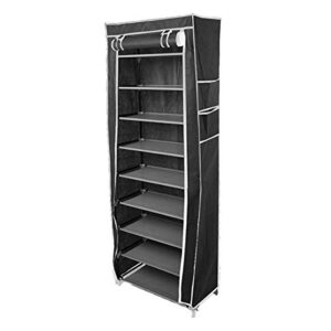 US in Stock Room-Saving 10-Layers 9 Lattices Shoe Rack with Dustproof Cover Closet Shoe Storage Cabinet Organizer Portable Shoe Storage Sturdy Plastic Shoe Shelf for Closet Entryway Garage Bedroom