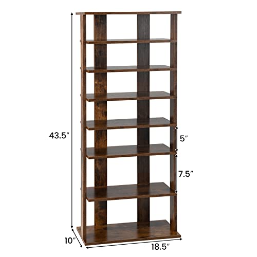 Tangkula 7-Tier Vertical Shoe Rack, Patented Entryway Wooden Double Rows Shoes Rack with Anti-Toppling Device, Narrow Shoe Rack Organizer, Space Saving Shoes Storage Stand for Front Door