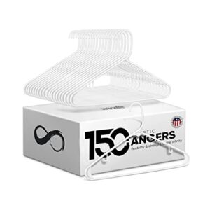 white standard plastic hangers, mega pack,150 pieces hangers for clothes, durable tubular hanger slip design cloth hanger set with 2 integrated strap hook design