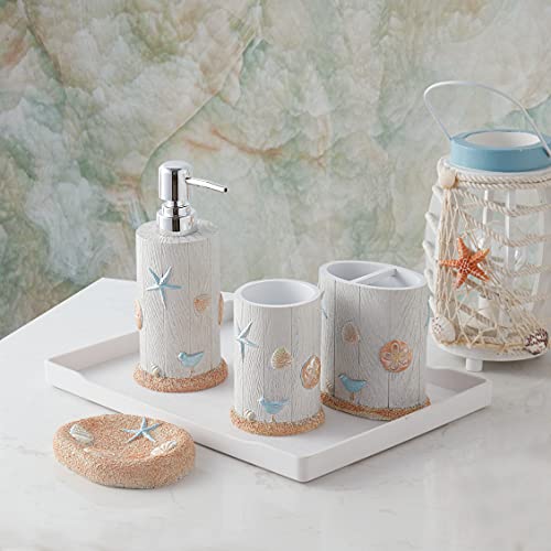 Marina Decoration Luxury Modern Décor 4 Piece Bath Accessories Set Ensemble Included Bathroom Liquid Soap Lotion Dispenser Pump Toothbrush Holder Tumbler and Soap Dish, Venus Nautical Ocean Life Style