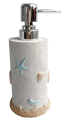 Marina Decoration Luxury Modern Décor 4 Piece Bath Accessories Set Ensemble Included Bathroom Liquid Soap Lotion Dispenser Pump Toothbrush Holder Tumbler and Soap Dish, Venus Nautical Ocean Life Style