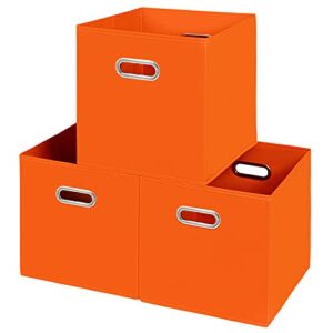 yunkeeper fabric storage bins cubes, fabric cube organizer with handle, foldable cube bins for cloth or accessary storage, 11x11x11, set of 3, (orange)