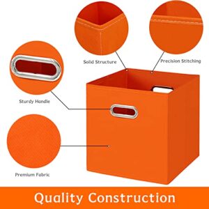 Yunkeeper Fabric storage bins Cubes, Fabric Cube Organizer with Handle, Foldable Cube Bins for Cloth or Accessary Storage, 11x11x11, Set of 3, (Orange)