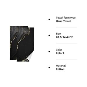 Bath Towels Set of 2 Hand Towels for Bathroom Cotton Abstract Black Marble Gold Line Decorative 28x14in Absorbent Soft