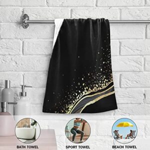 Bath Towels Set of 2 Hand Towels for Bathroom Cotton Abstract Black Marble Gold Line Decorative 28x14in Absorbent Soft