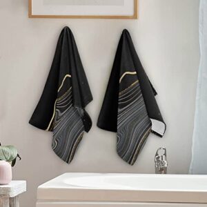 Bath Towels Set of 2 Hand Towels for Bathroom Cotton Abstract Black Marble Gold Line Decorative 28x14in Absorbent Soft