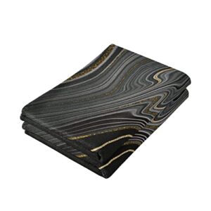 Bath Towels Set of 2 Hand Towels for Bathroom Cotton Abstract Black Marble Gold Line Decorative 28x14in Absorbent Soft