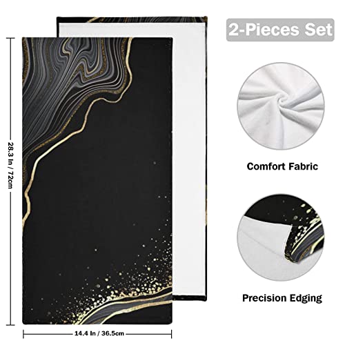 Bath Towels Set of 2 Hand Towels for Bathroom Cotton Abstract Black Marble Gold Line Decorative 28x14in Absorbent Soft