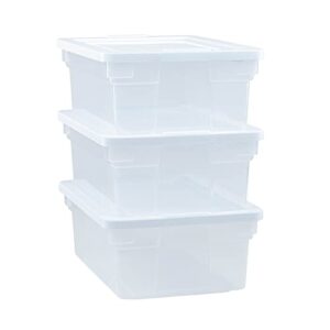 rubbermaid 12 quart stackable molded plastic easy access stackable storage bins with lid for the garage, bedroom, closet, or shed, clear