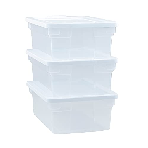 Rubbermaid 12 Quart Stackable Molded Plastic Easy Access Stackable Storage Bins with Lid for the Garage, Bedroom, Closet, or Shed, Clear