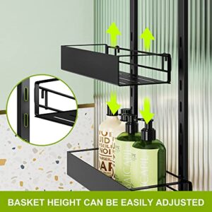 Thideewiz 4 Tier Over the Door Shower Caddy, 32.8inch Height Adjustable Hanging Shower Organizer, Black Metal Rustproof Bathroom Shelves with 6 Plastic Hooks and 2 Suction Cups